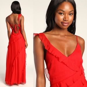 Lulus | Dresses | 24 Hour Sale Midnight In Madrid Red Ruffle Maxi Dress ...